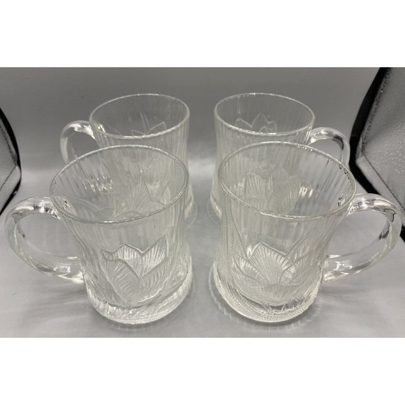 Arcoroc Dining Set Of 4 Arcoroc France Canterbury Crocus Oz Clear Glass Mugs Cups 4 Vintage